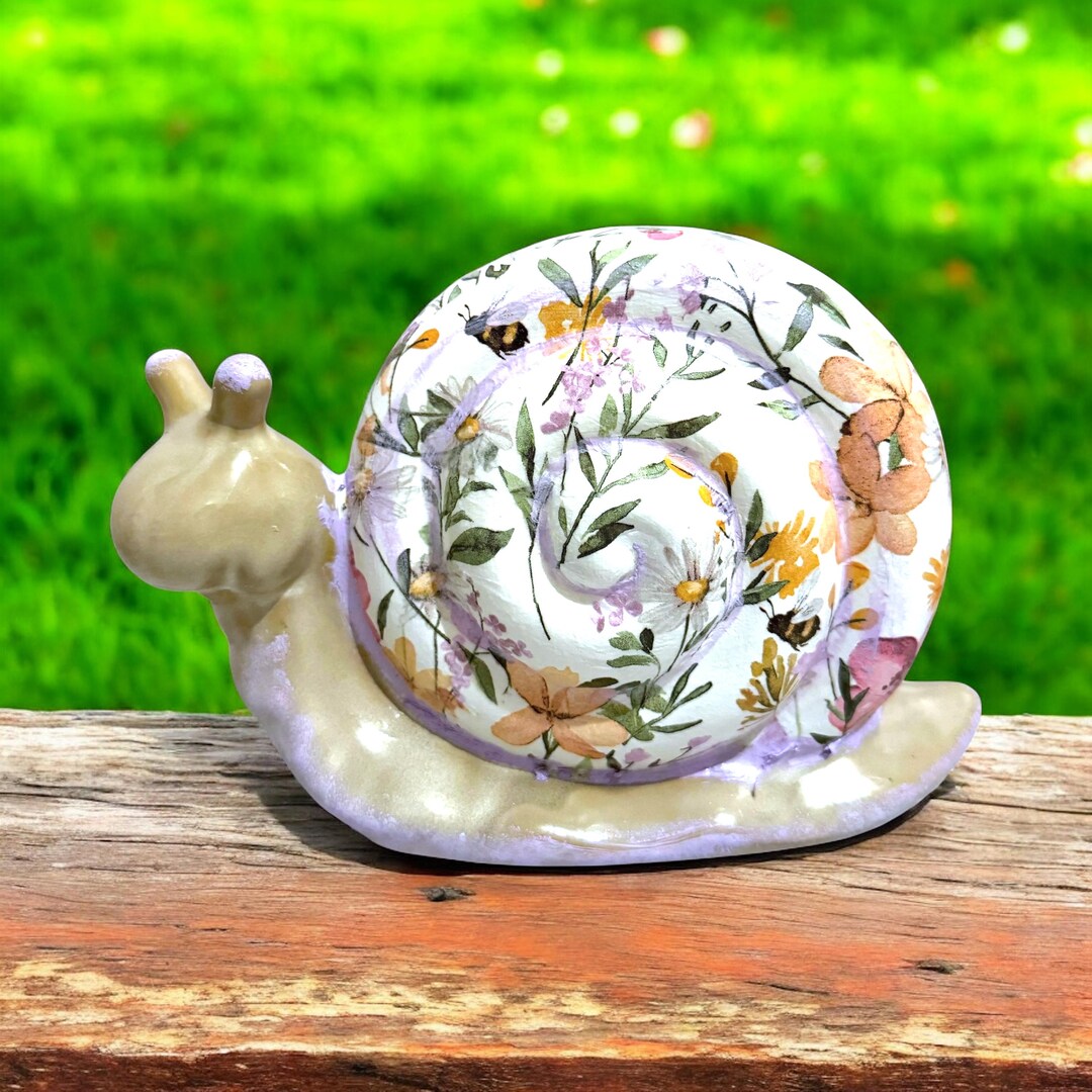 Snail Ornament, Floral Snail, Vintage Snail Figurine, Snail Garden ...