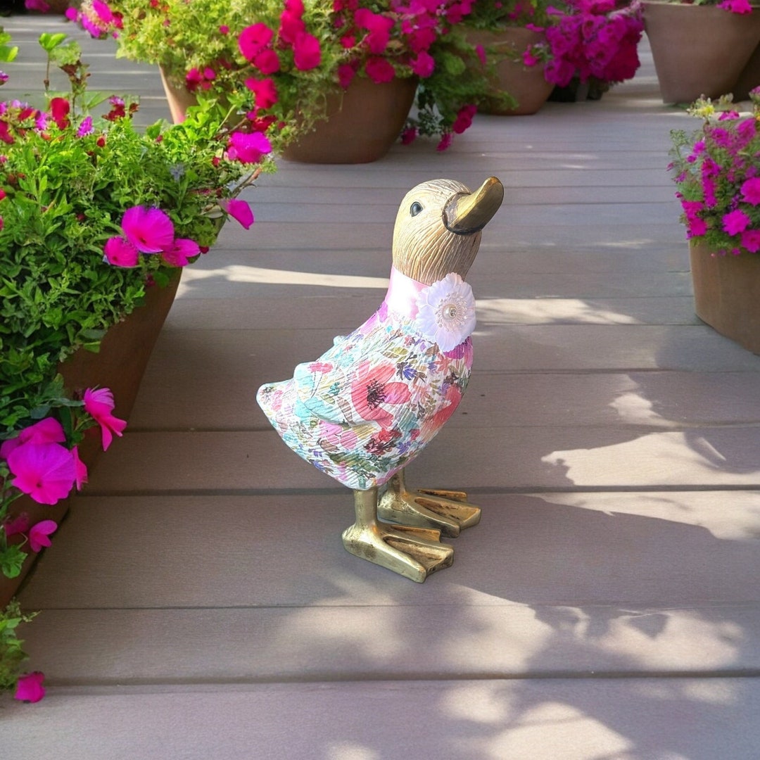 Duck Ornament, Floral Duck, Resin Duck, Garden Ornament, Duck Gifts ...