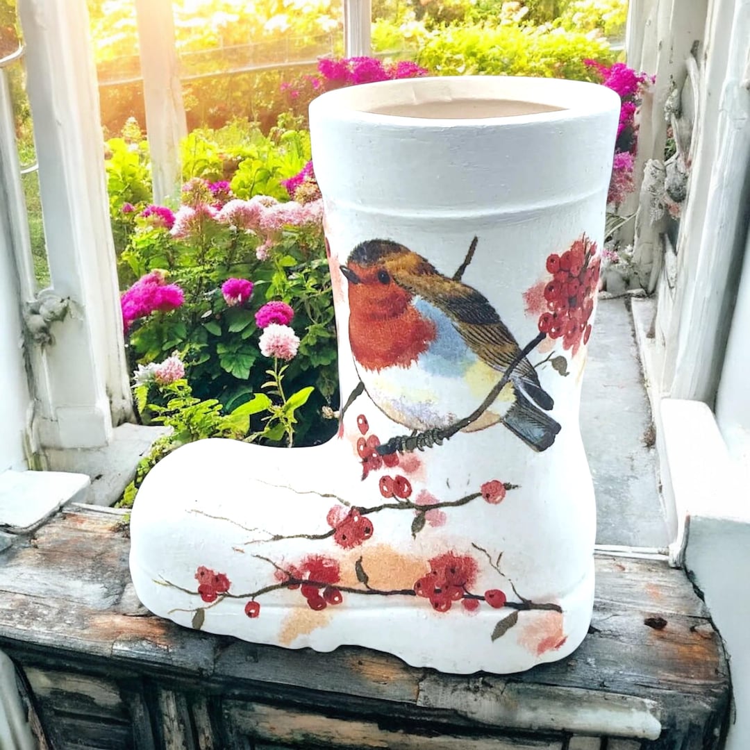 Robin Planter, Welly Planter, Wellie Boot Planter, Robin Plant Pot ...