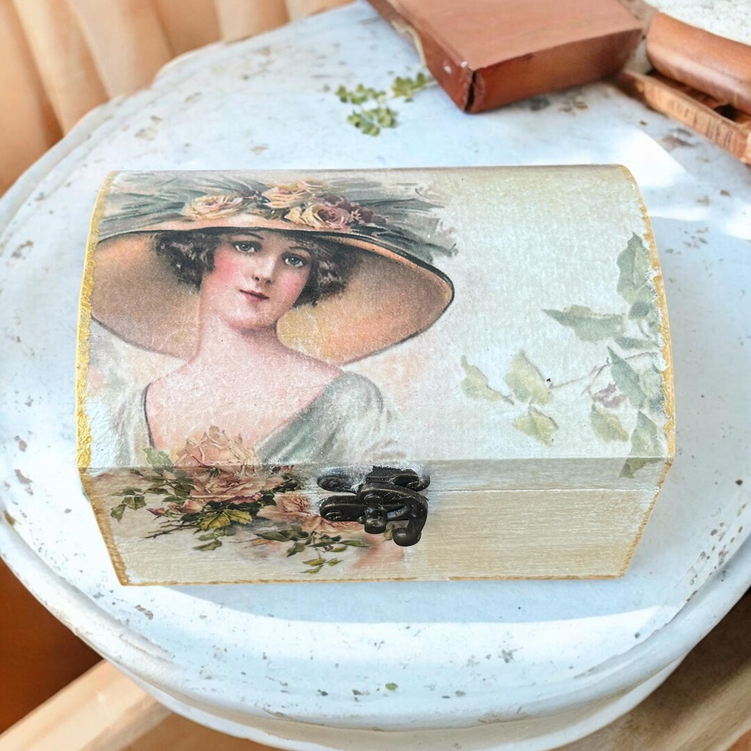 Jewellery Box, Chest Box, Trinket Box, Vintage Lady, Wooden Keepsake ...