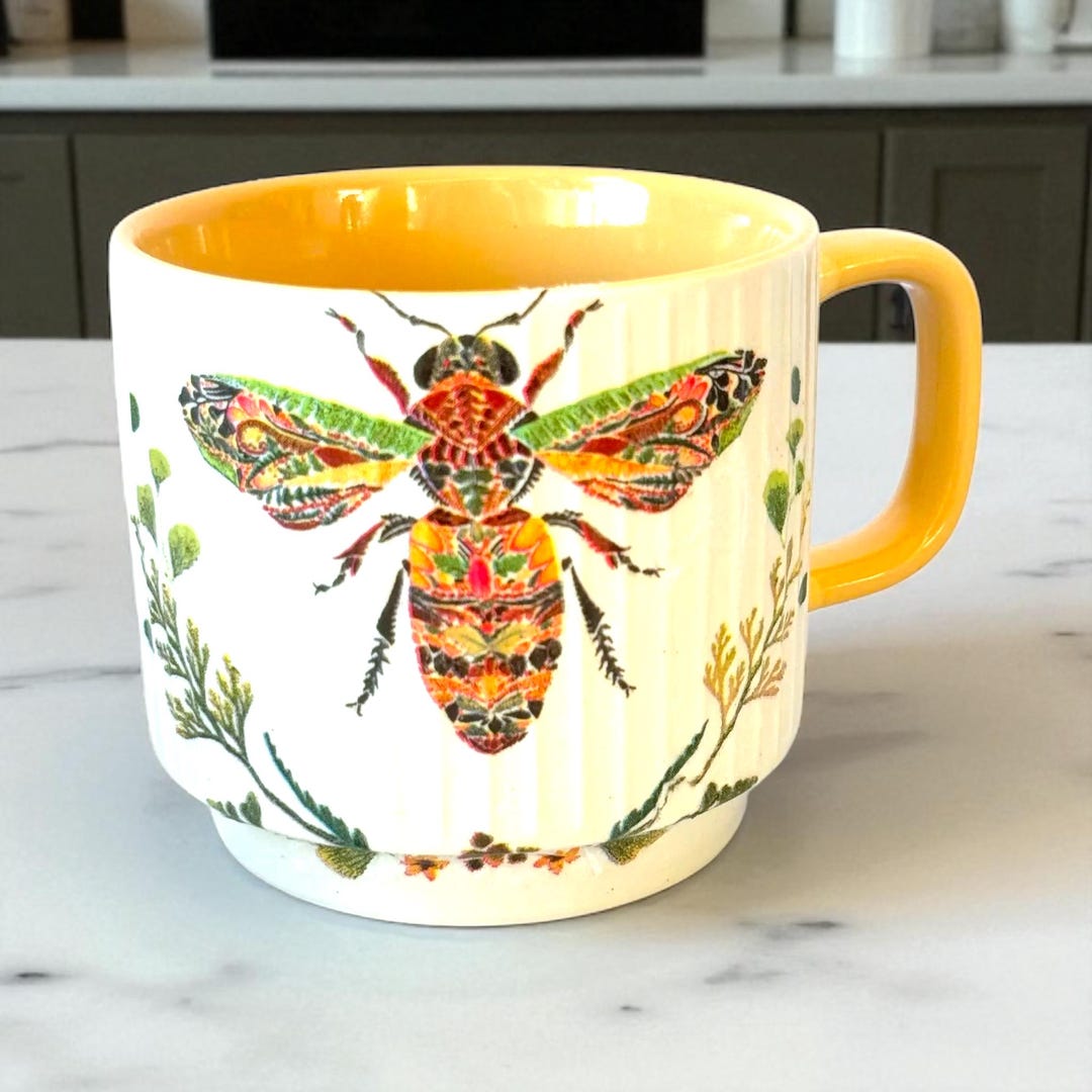 Bee Mug, Bee Coffee Mugs, Honeybee Mug, Ribbed Mug, Coffee Cup ...