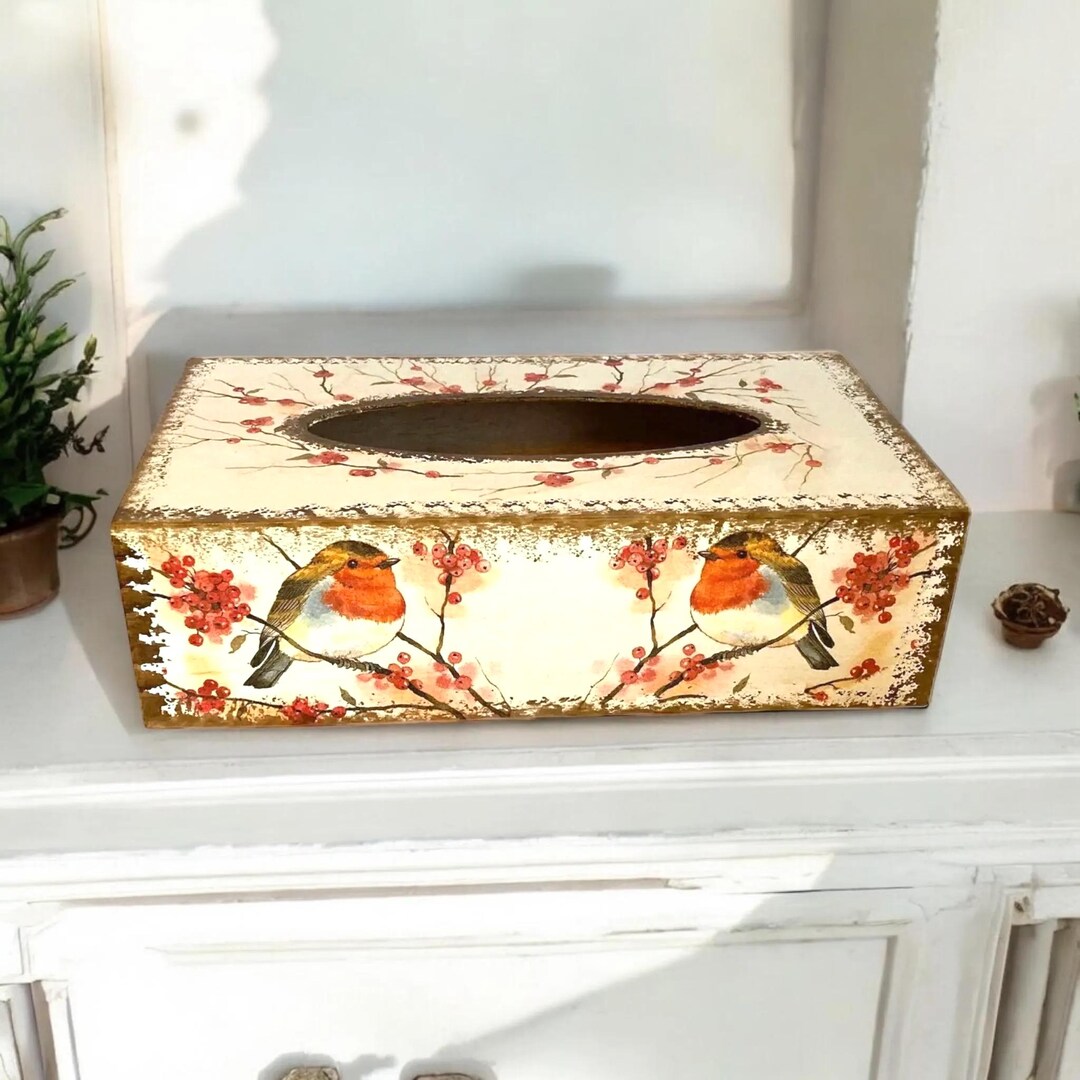 Tissue Box, Tissue Box Cover, Wooden Tissue Box, Robin Gifts, Rustic ...