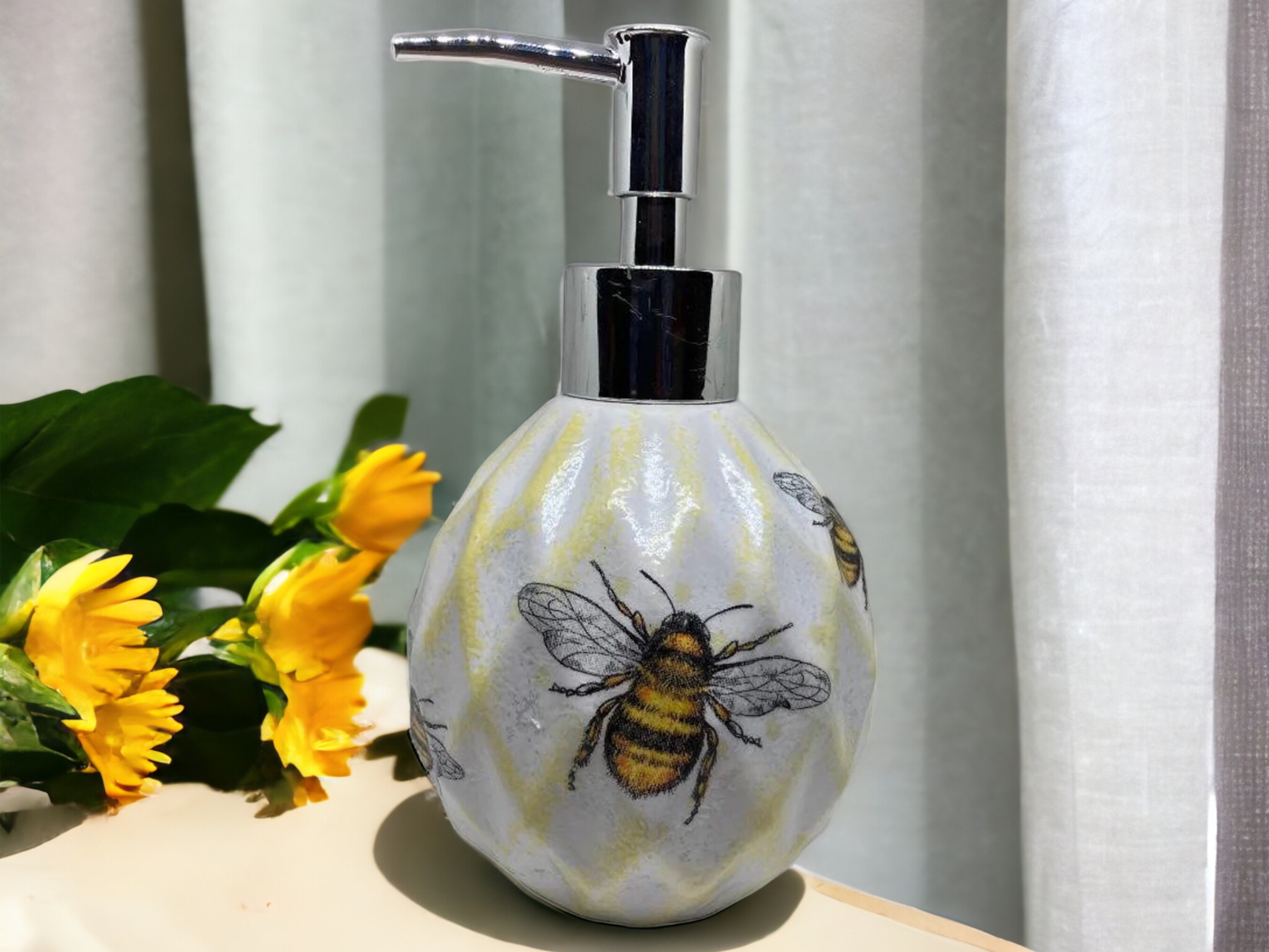 Bee Soap Dispenser and Dish Set Handcrafted Ceramic Honeybee Bathroom ...