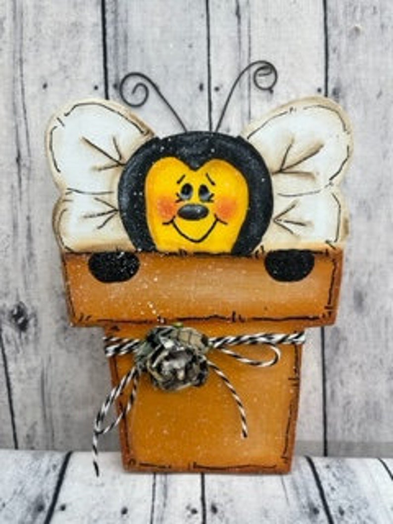 Lady Bug and Bumble Bee Flowerpot Digital Download Pattern DIY Wood Craft E-pattern Spring ...