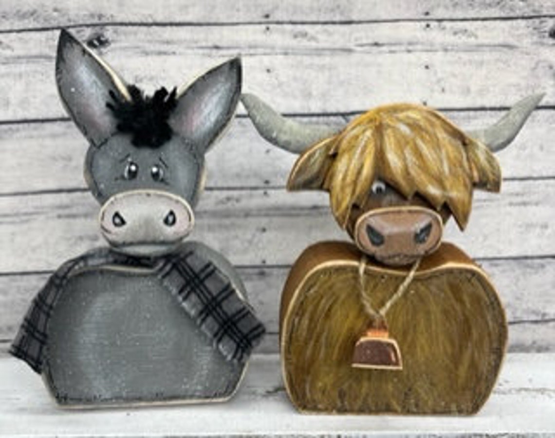 Donkey and Highland Cow Bobblehead Digital Download Pattern - Etsy