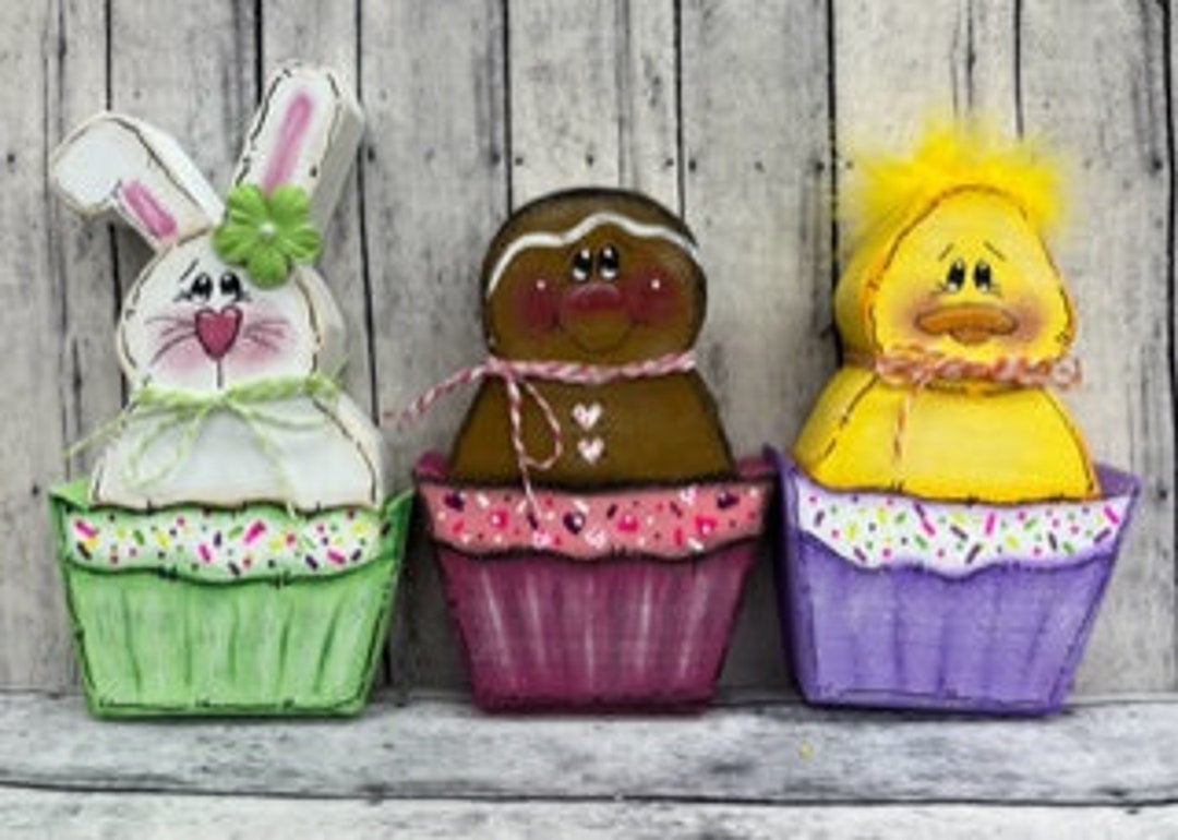Spring Cupcake Characters Rabbit, Ginger, and Chick Digital Download ...