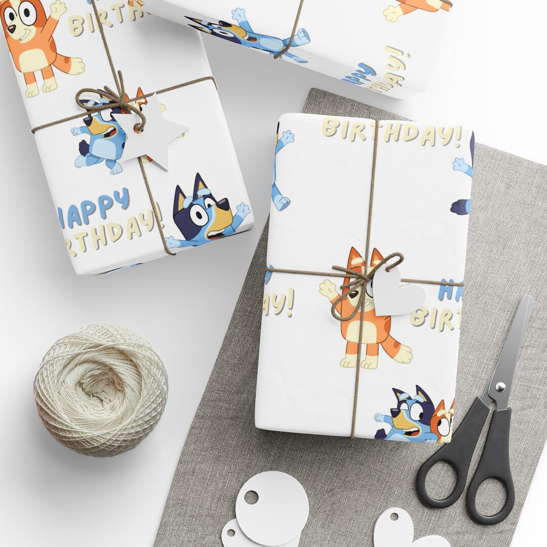 Happy Birthday Wrapping Paper, Bluey Design Gift Wrap for Kids, Party ...