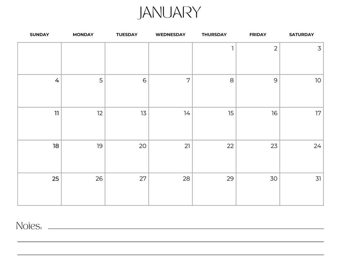 2026 Minimalist Digital Calendar | Printable Monthly Planner | Simple ...