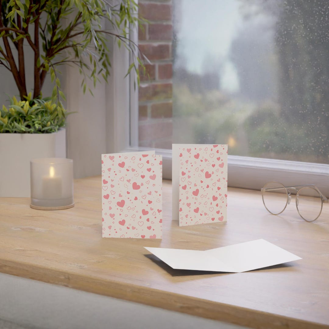 Pink Heart Pattern Greeting Card | Folded Note, Valentine Love ...