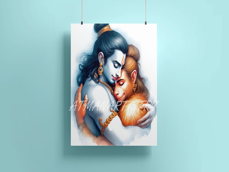 Lord Rama and Hanuman Digital Print, Illustration, Art, Sanatan History ...