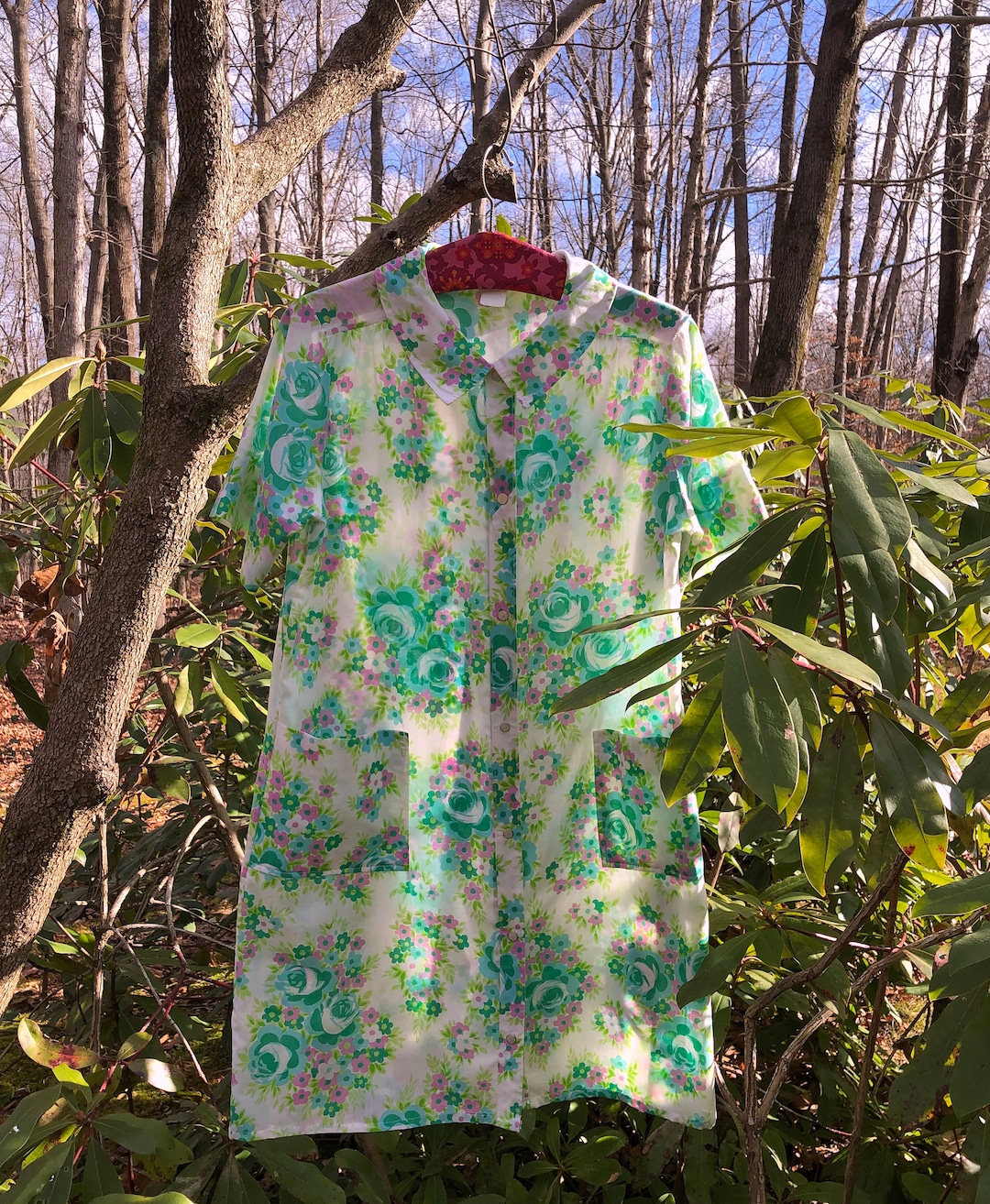 60s Sheer Green and Purple Floral Cottagecore Housecoat With Pockets - Etsy