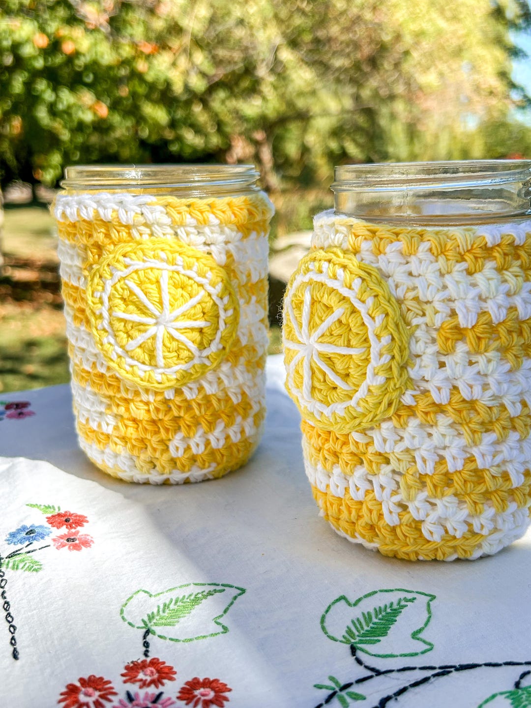 Crochet Mason Jar Cozy: Ombré Lemonade Pint Jar Sleeve - US Tariff Free ...