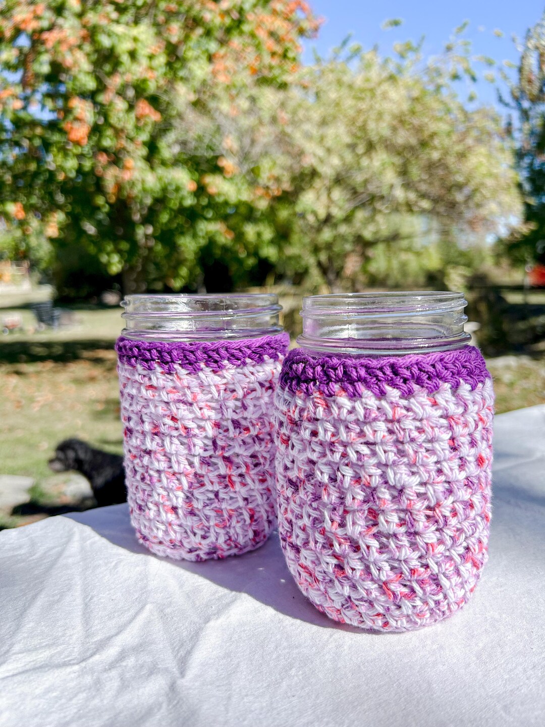 Crochet Mason Jar Cozy: Ombré Purple Pint Jar Sleeve - US Tariff Free ...