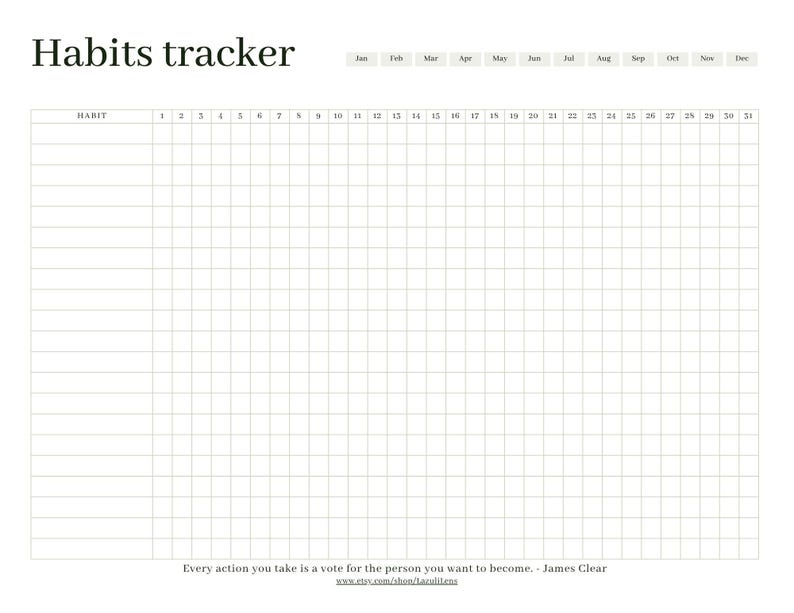 Habit Tracker | 12 Month Self Improvement Calendar | Atomic Habit ...