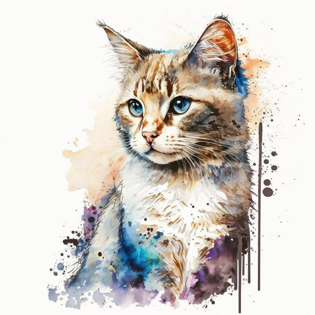 Cat Watercolor Art Print, Cat Painting Wall Art Decor, Original Artwork ...