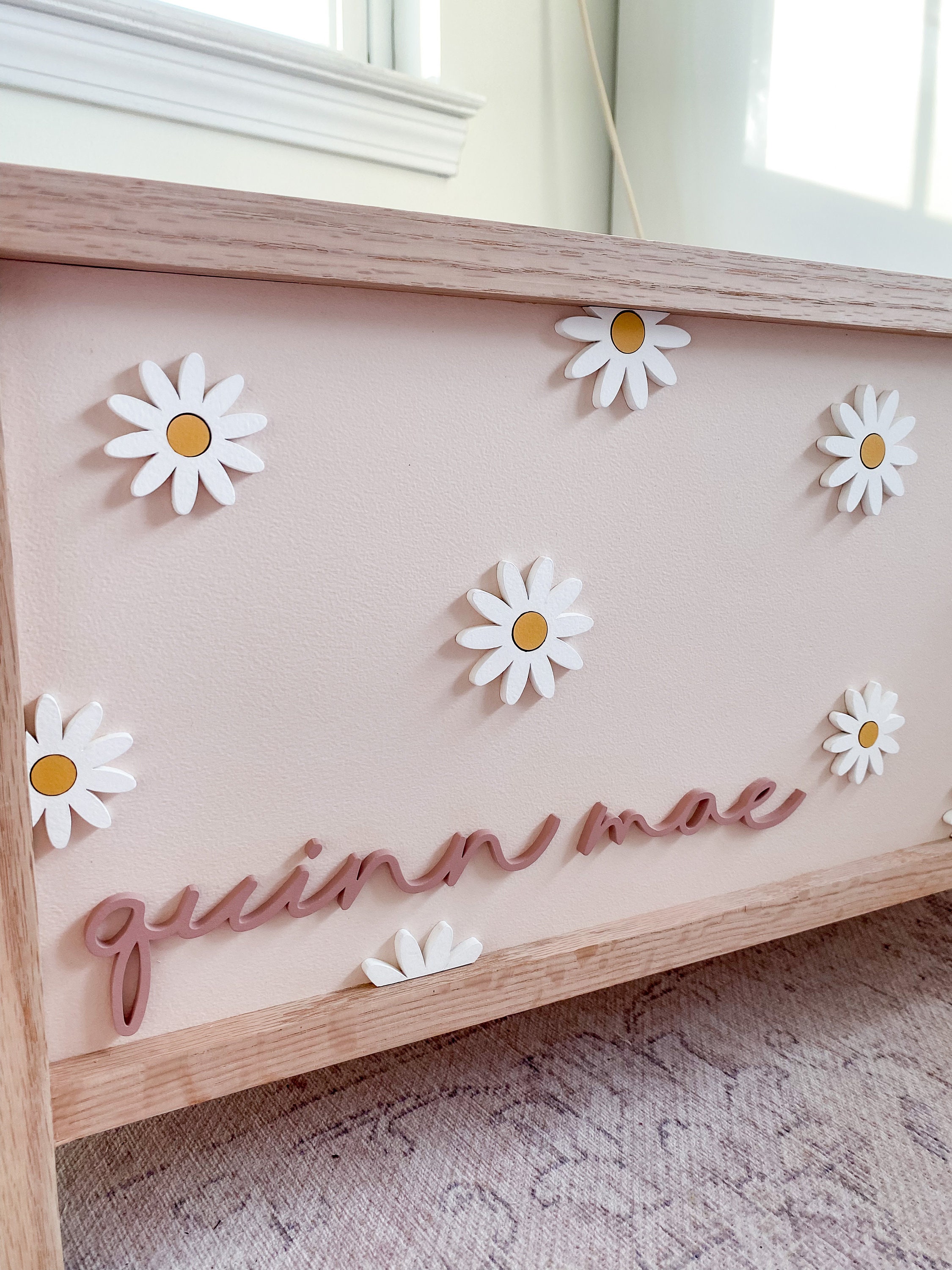 Personalized Pink Daisy Toy Chest: Handmade Nursery Storage, Baltic ...