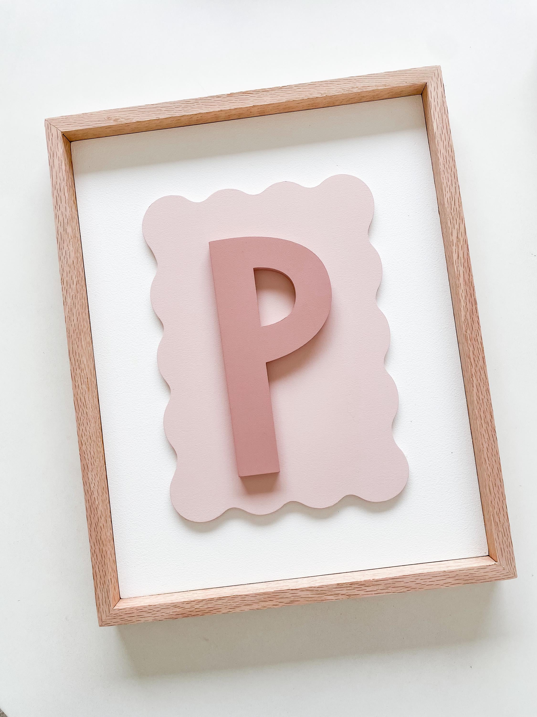 Wavy Letter Framed Art: Oak Frame Nursery Decor - Etsy