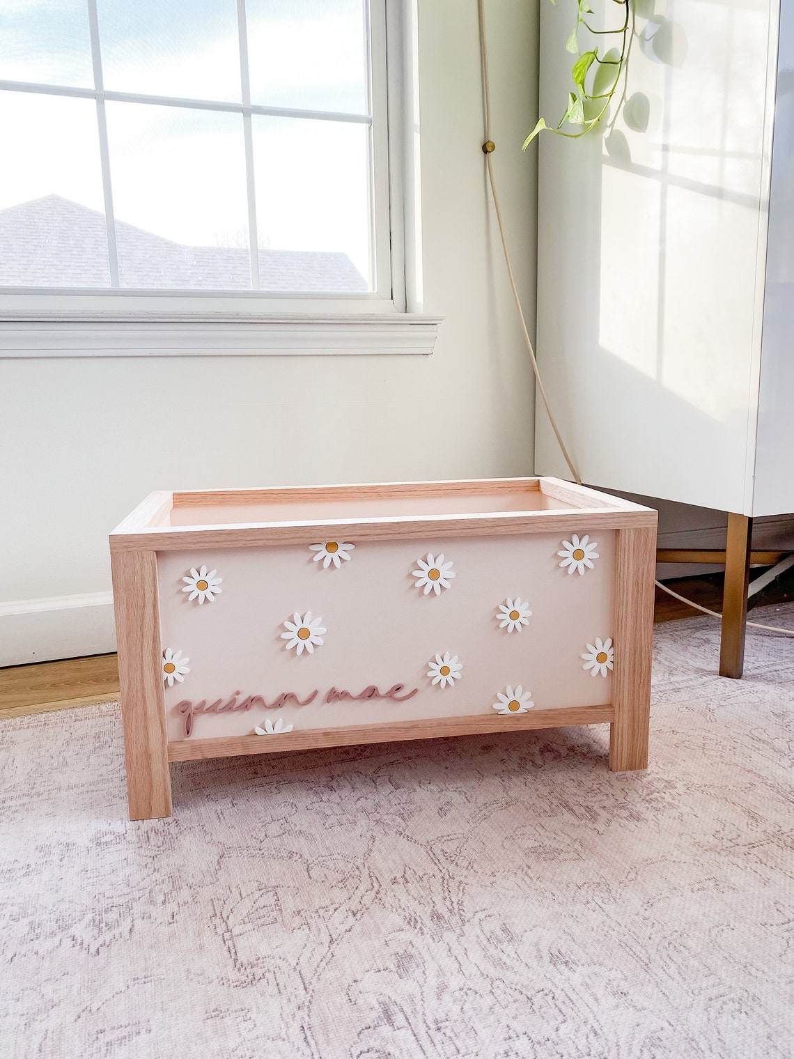 Personalized Pink Daisy Toy Chest: Handmade Nursery Storage, Baltic ...