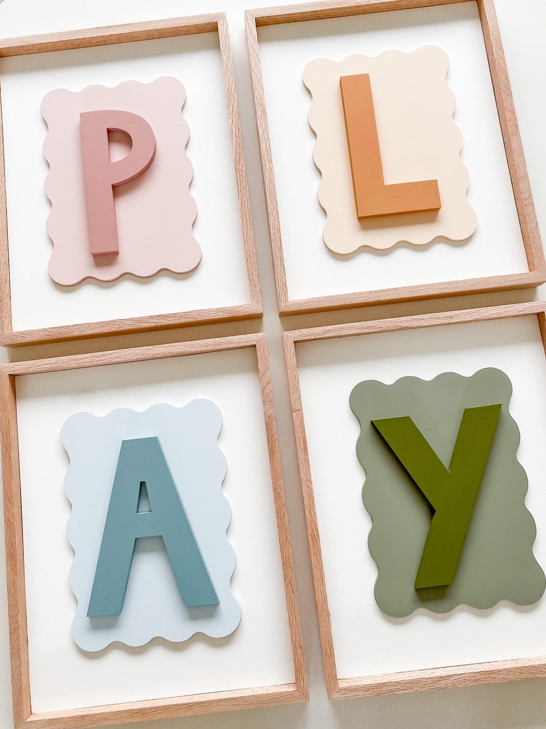 Wavy Letter Framed Art: Oak Frame Nursery Decor - Etsy