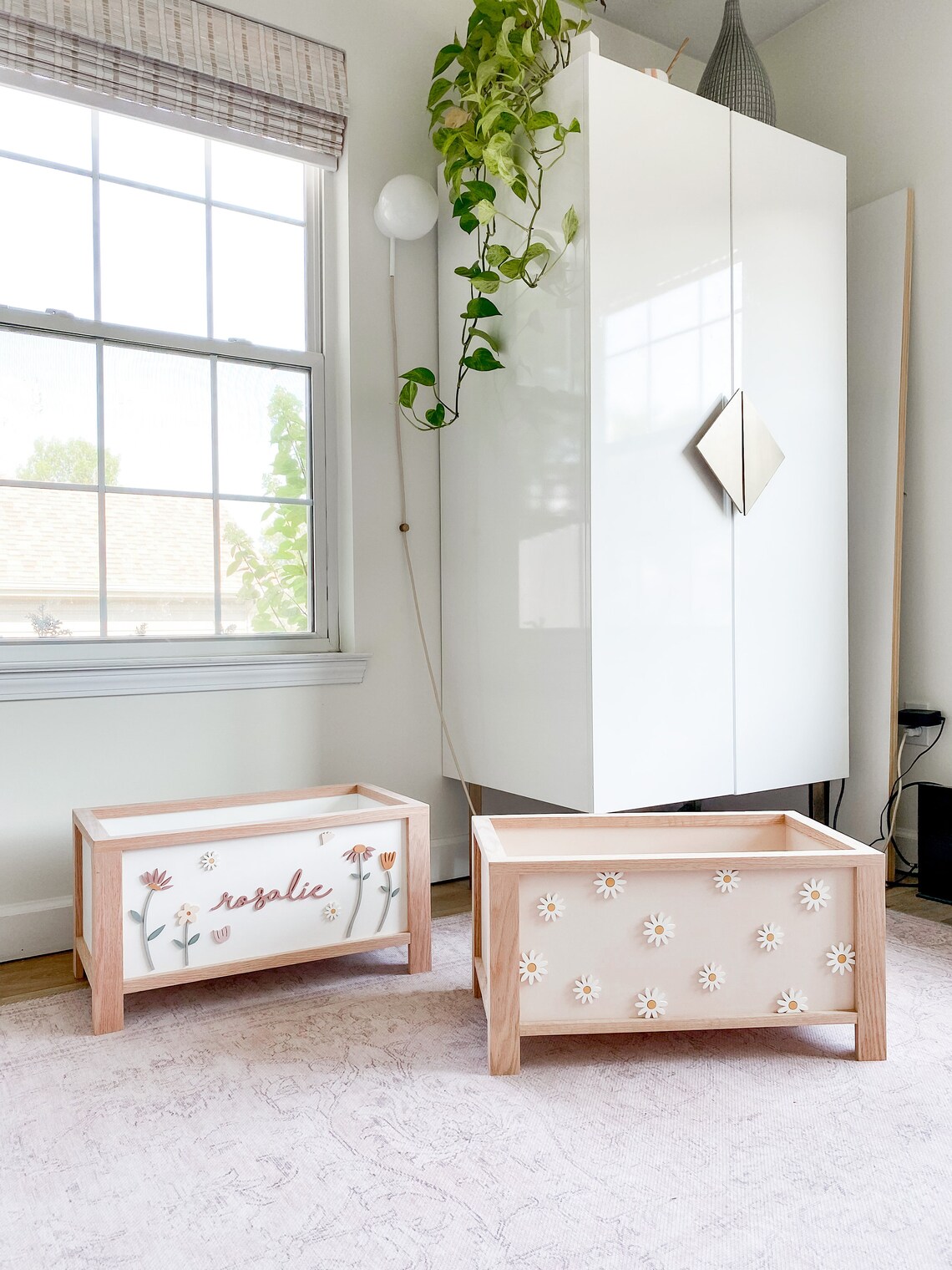 Pink Daisy Toy Chest: Baltic Birch & Oak Nursery Storage - Etsy