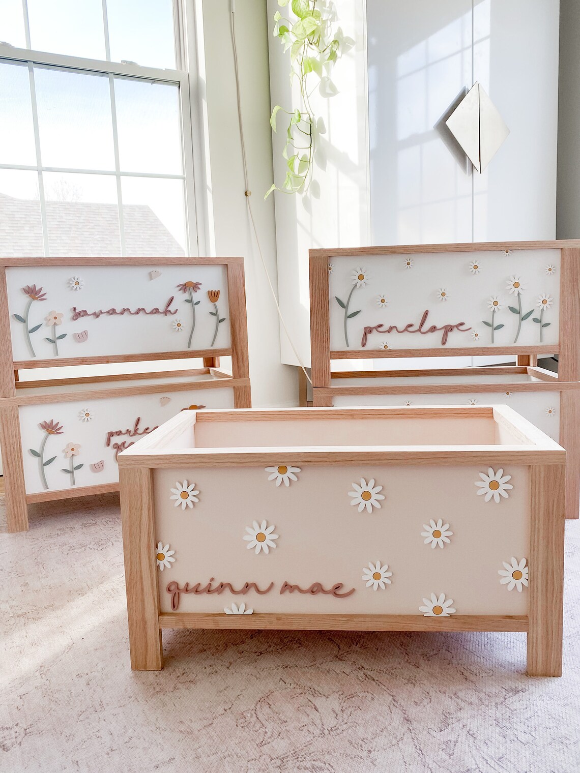 Personalized Pink Daisy Toy Chest: Handmade Nursery Storage, Baltic ...