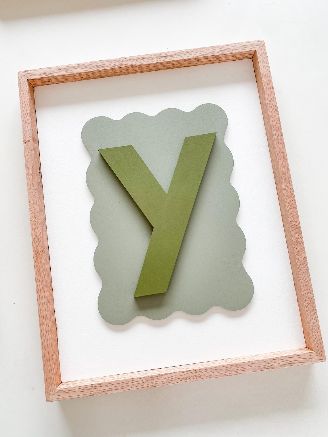 Wavy Letter Framed Art: Oak Frame Nursery Decor - Etsy