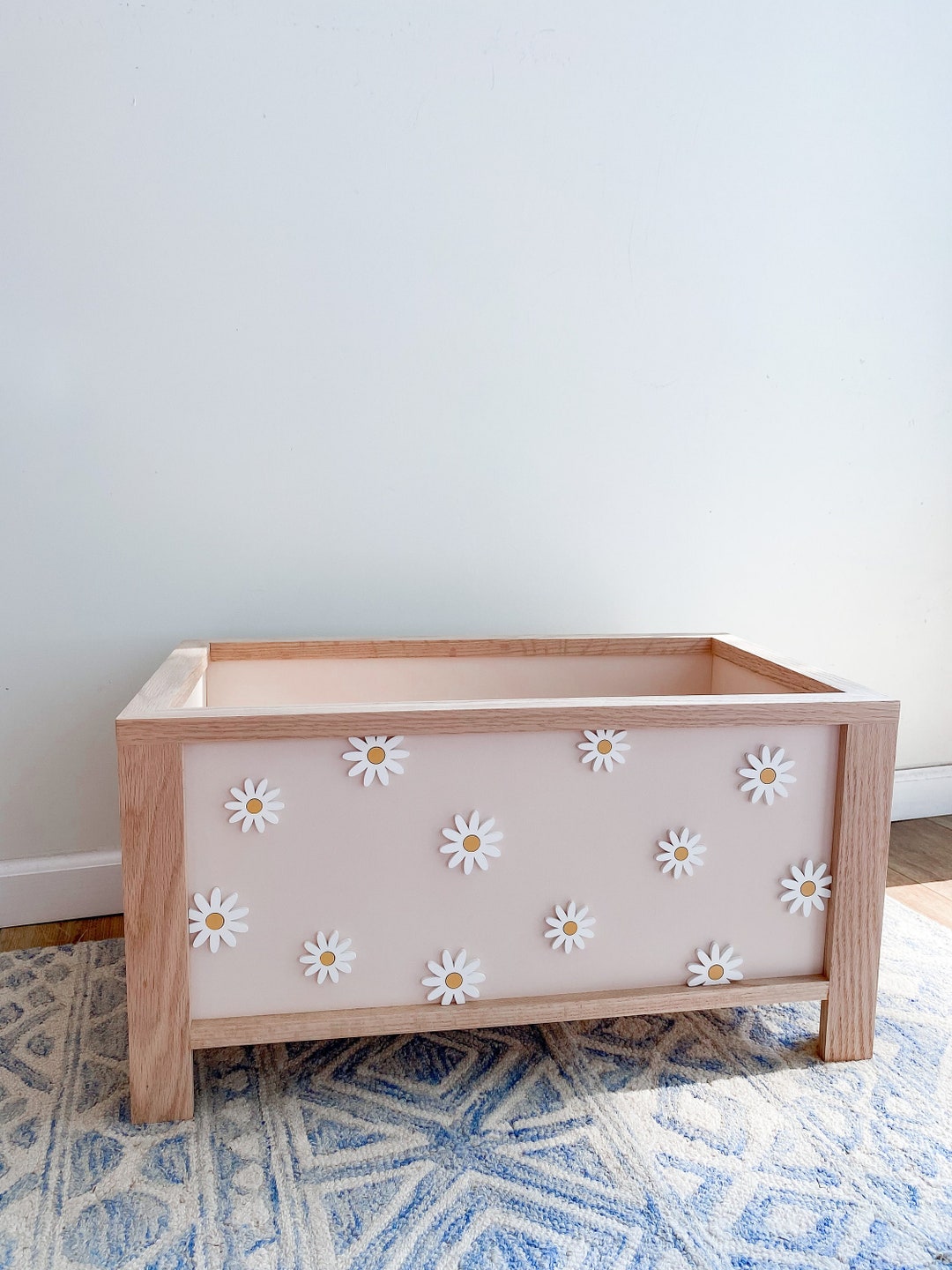 Pink Daisy Toy Chest: Baltic Birch & Oak Nursery Storage - Etsy