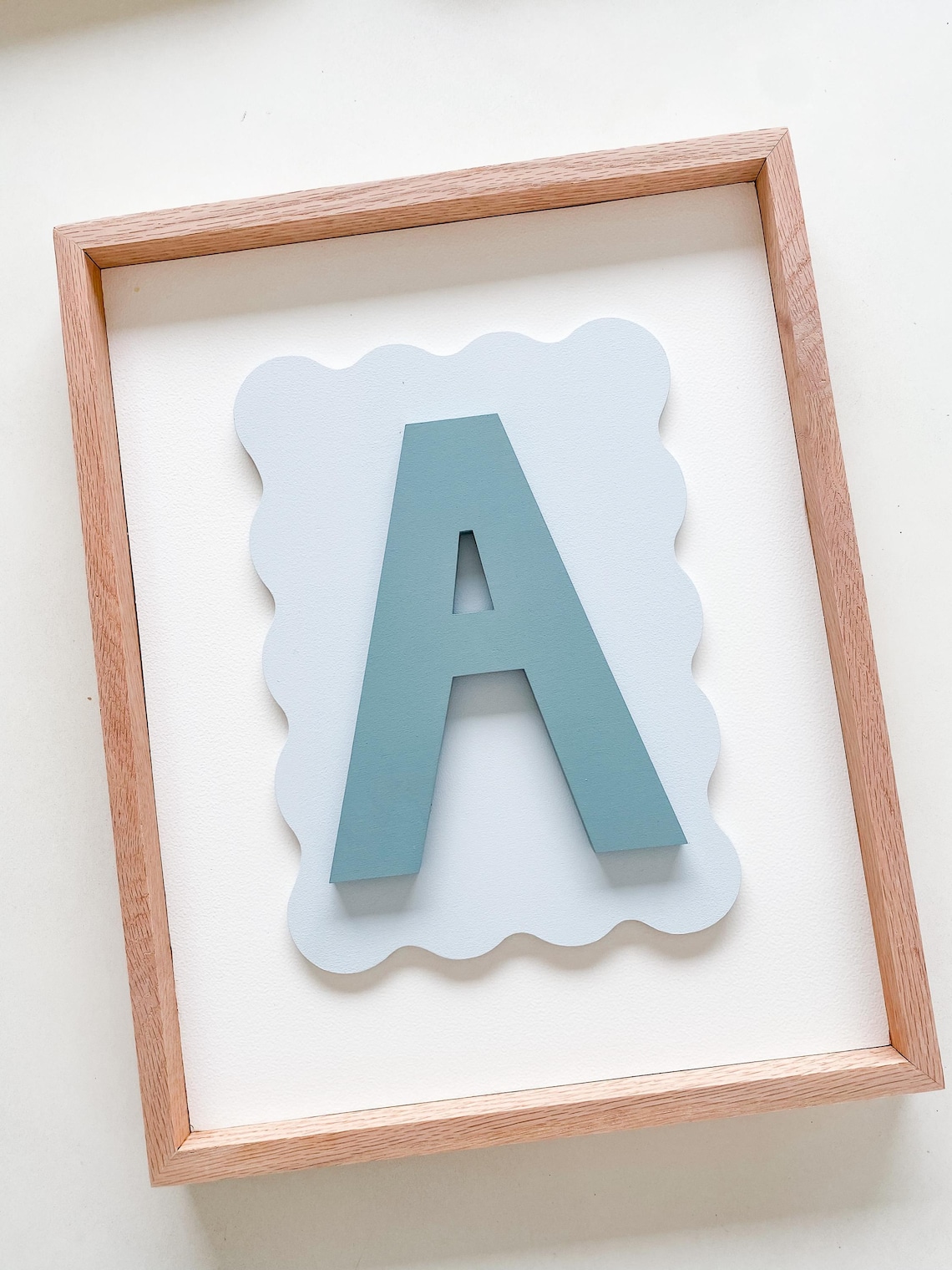 Wavy Letter Framed Art: Oak Frame Nursery Decor - Etsy