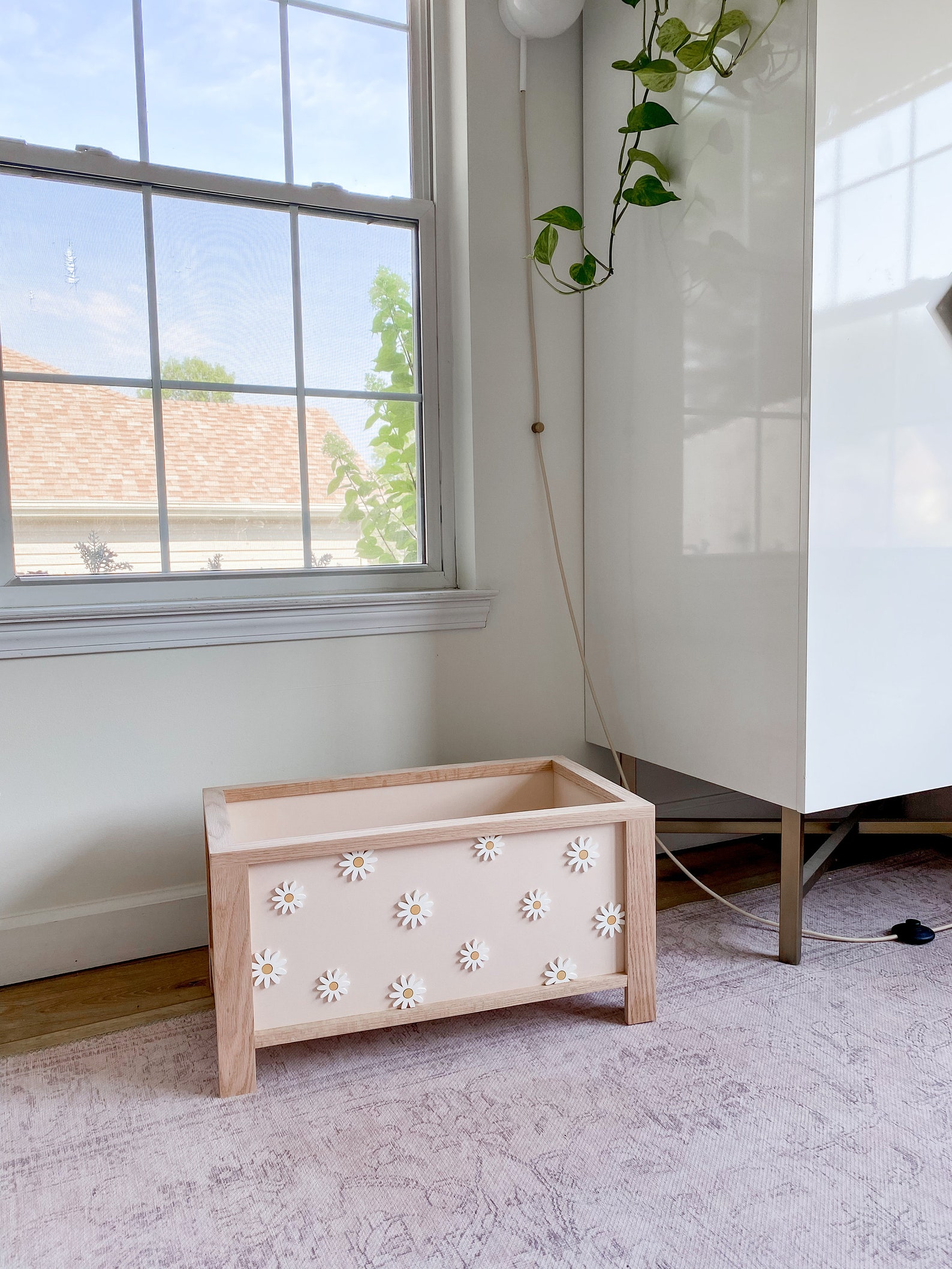 Pink Daisy Toy Chest: Baltic Birch & Oak Nursery Storage - Etsy