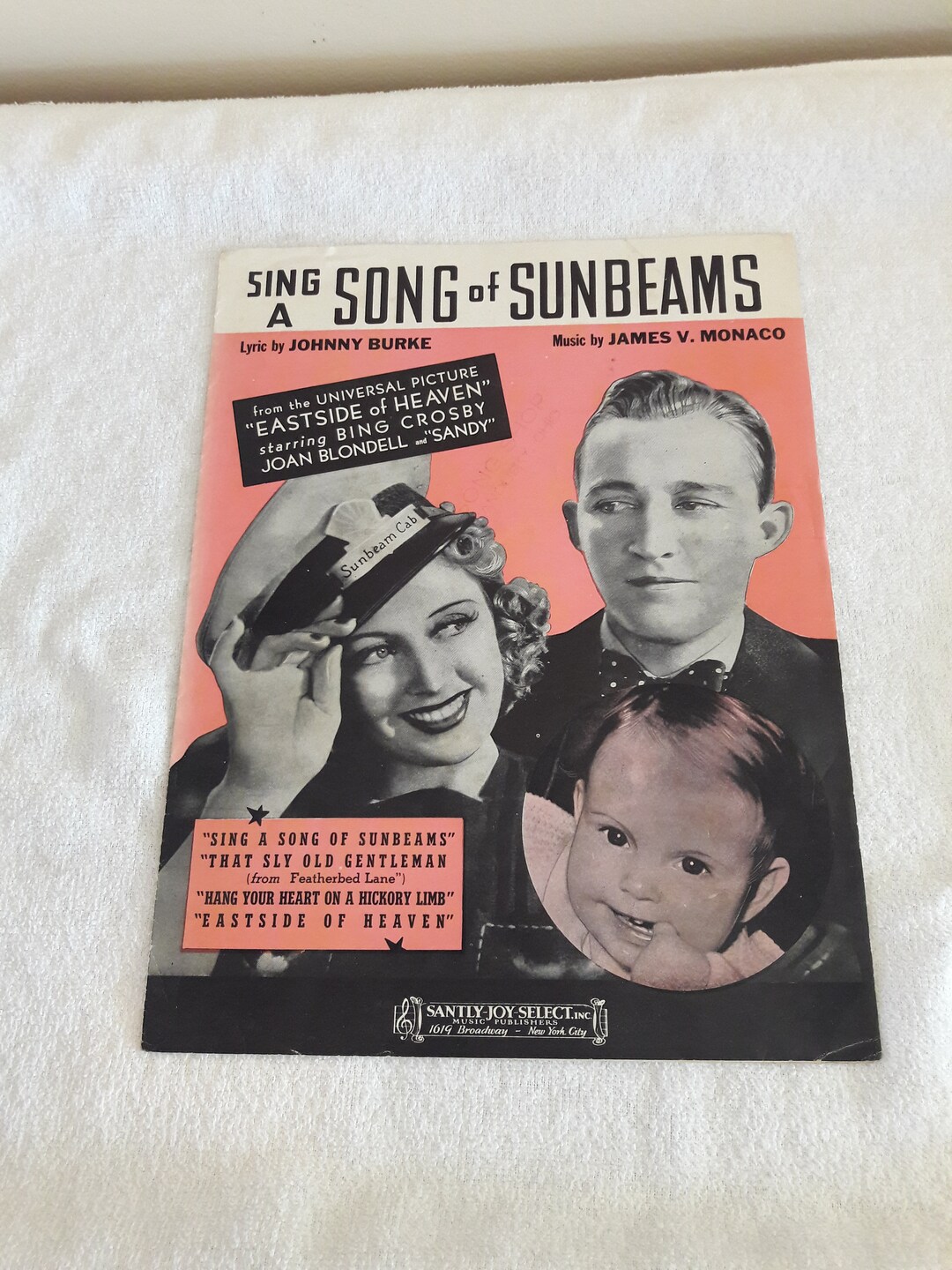 1939 Bing Crosby "sing Song of Sunbeams" Eastside of Heaven Sheet Music ...