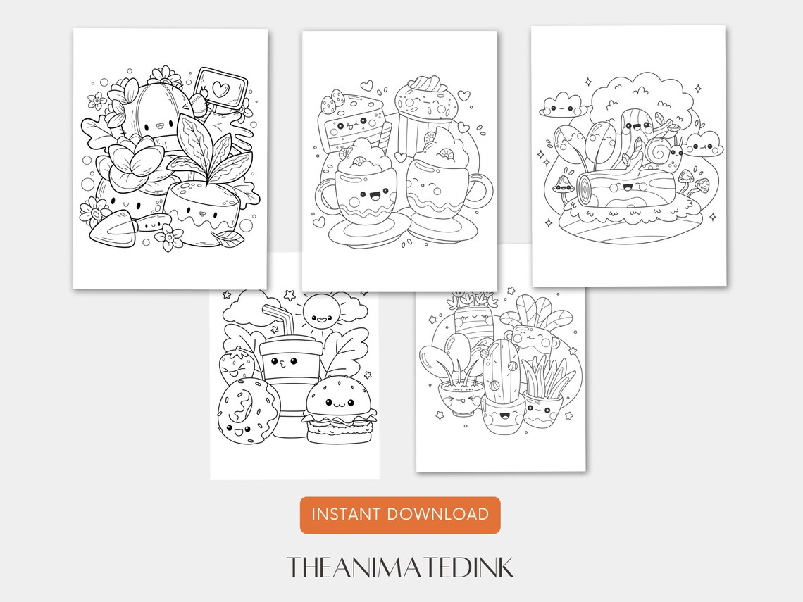 Printable Kawaii Animals Coloring Pages for Kids, 10 Coloring Pages for ...