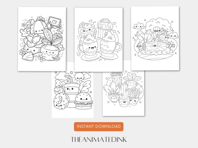 Printable Kawaii Animals Coloring Pages for Kids, 10 Coloring Pages for ...