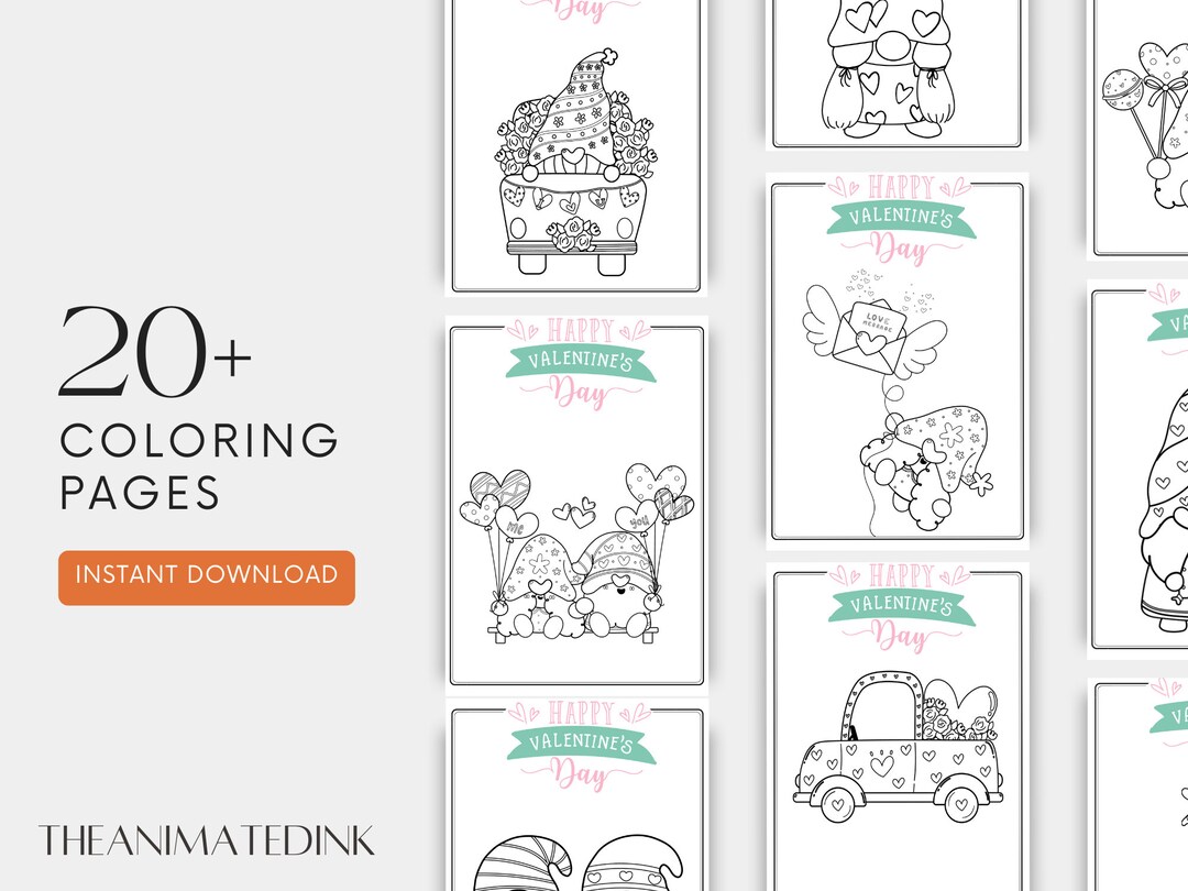 Valentine's Day Coloring Pages Set - Etsy