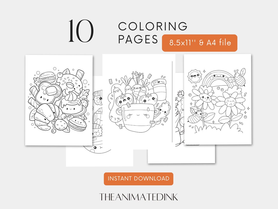 Printable Kawaii Animals Coloring Pages for Kids, 10 Coloring Pages for ...