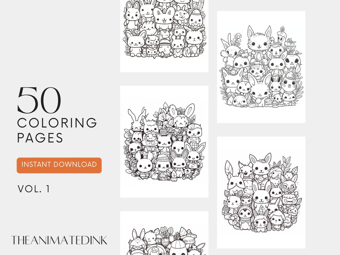 50 Kawaii Coloring Pages for Adults and Kids - Etsy