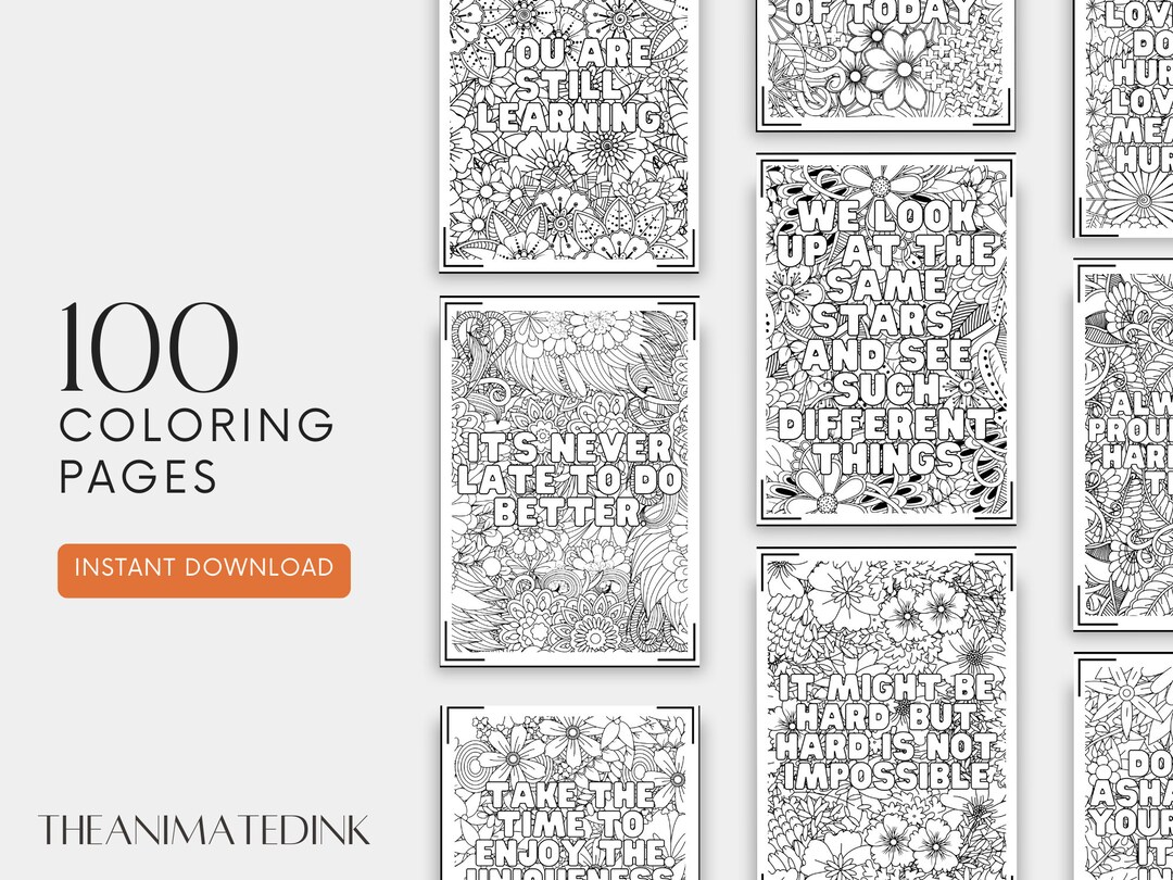 100 Adult Motivational Quote Coloring Pages - Etsy