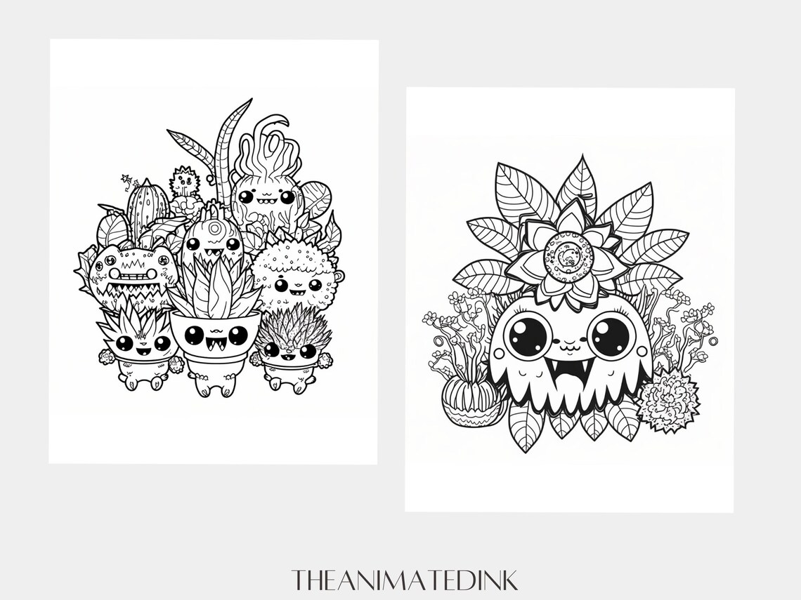 Monster Plant Kawaii Coloring Pages for Adults and Kids - Etsy