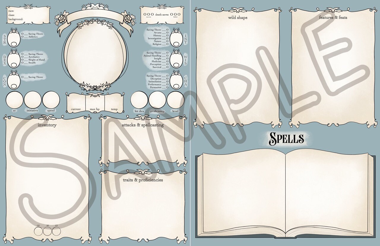Simple and Elegant Dungeons & Dragons Druid Character Sheets, 5e - Etsy