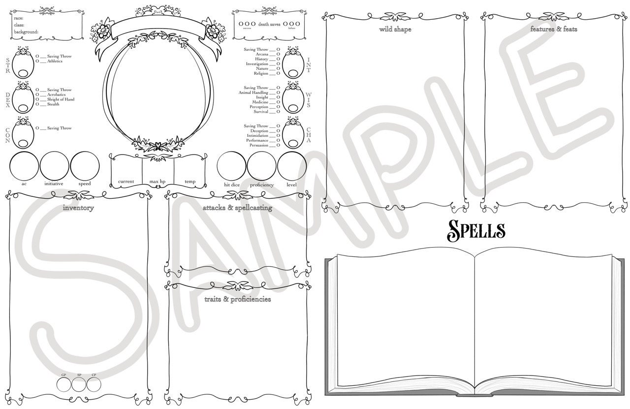 Simple and Elegant Dungeons & Dragons Druid Character Sheets, 5e - Etsy