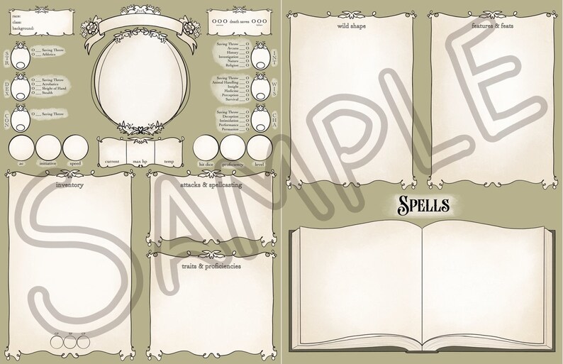Simple and Elegant Dungeons & Dragons Druid Character Sheets, 5e - Etsy