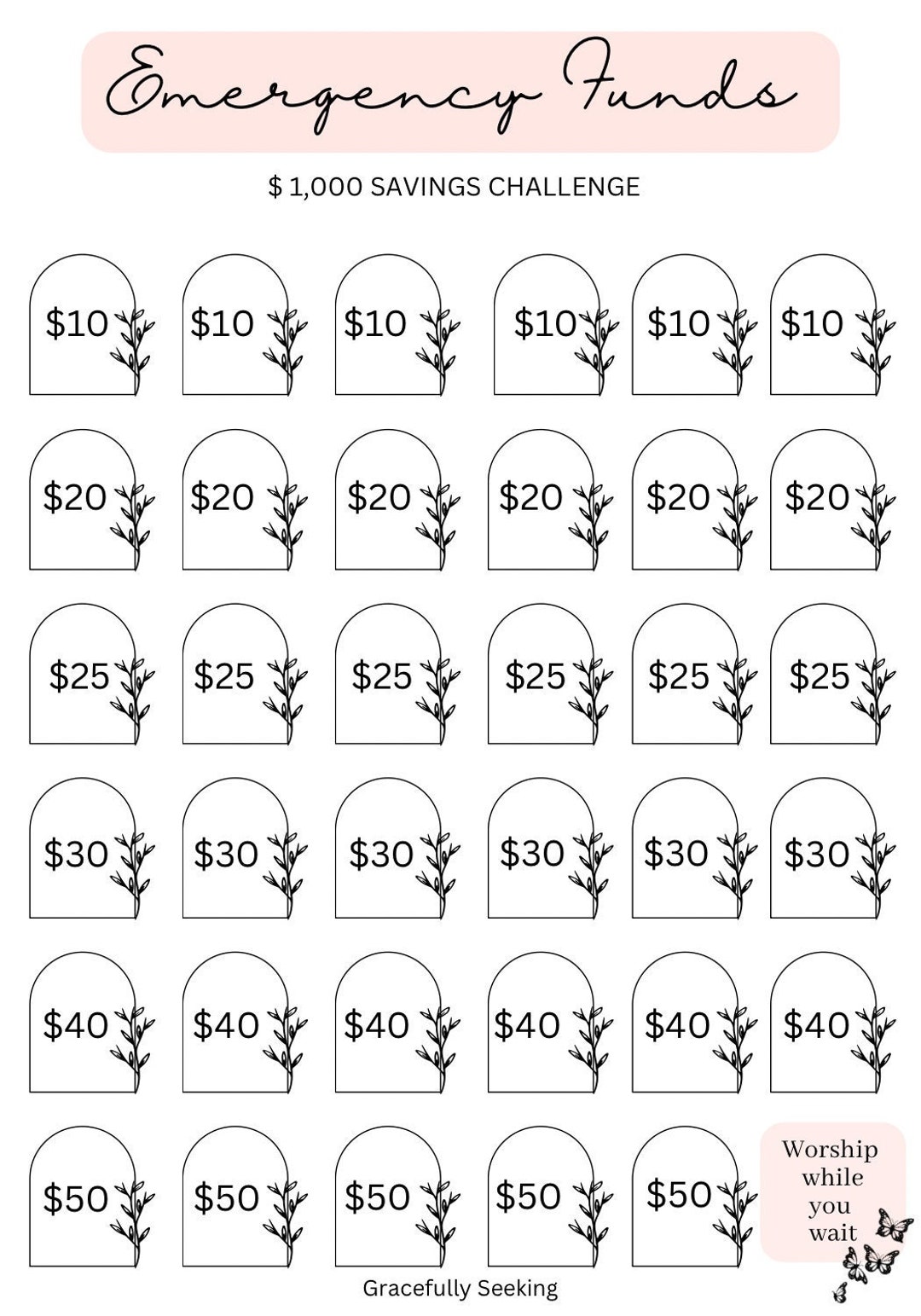Digital Savings Challenge Emergency Funds 1,000 Printable Digital ...
