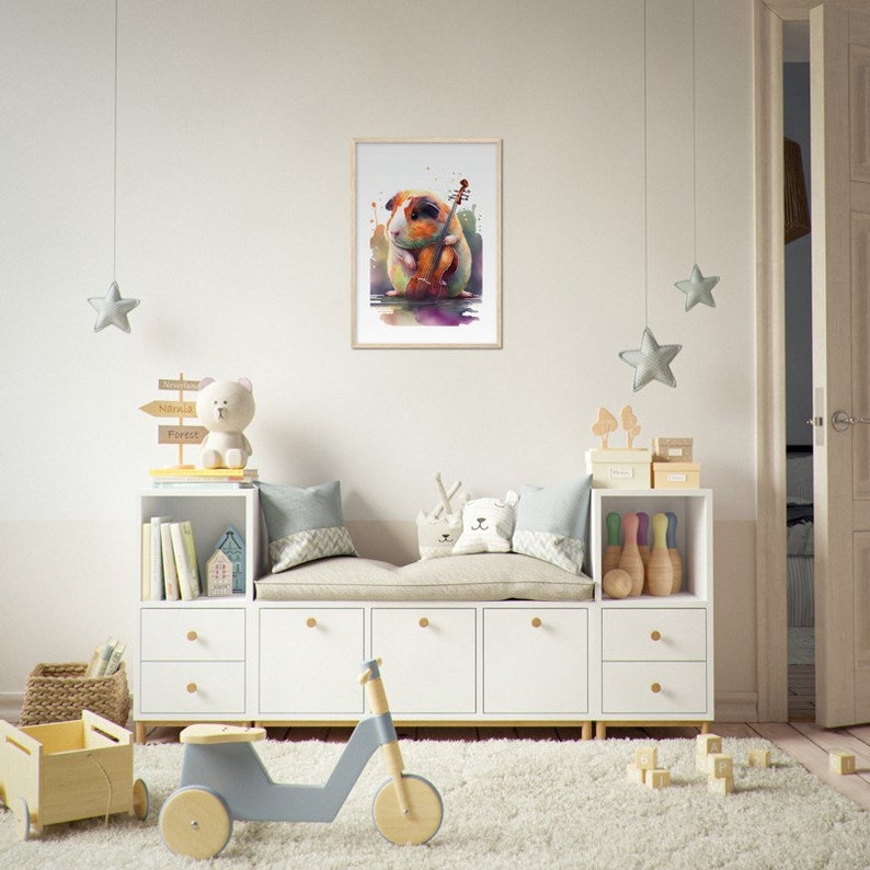 Guinea Pig Watercolor Art Print, Piggy is Playing Violin Chello ...