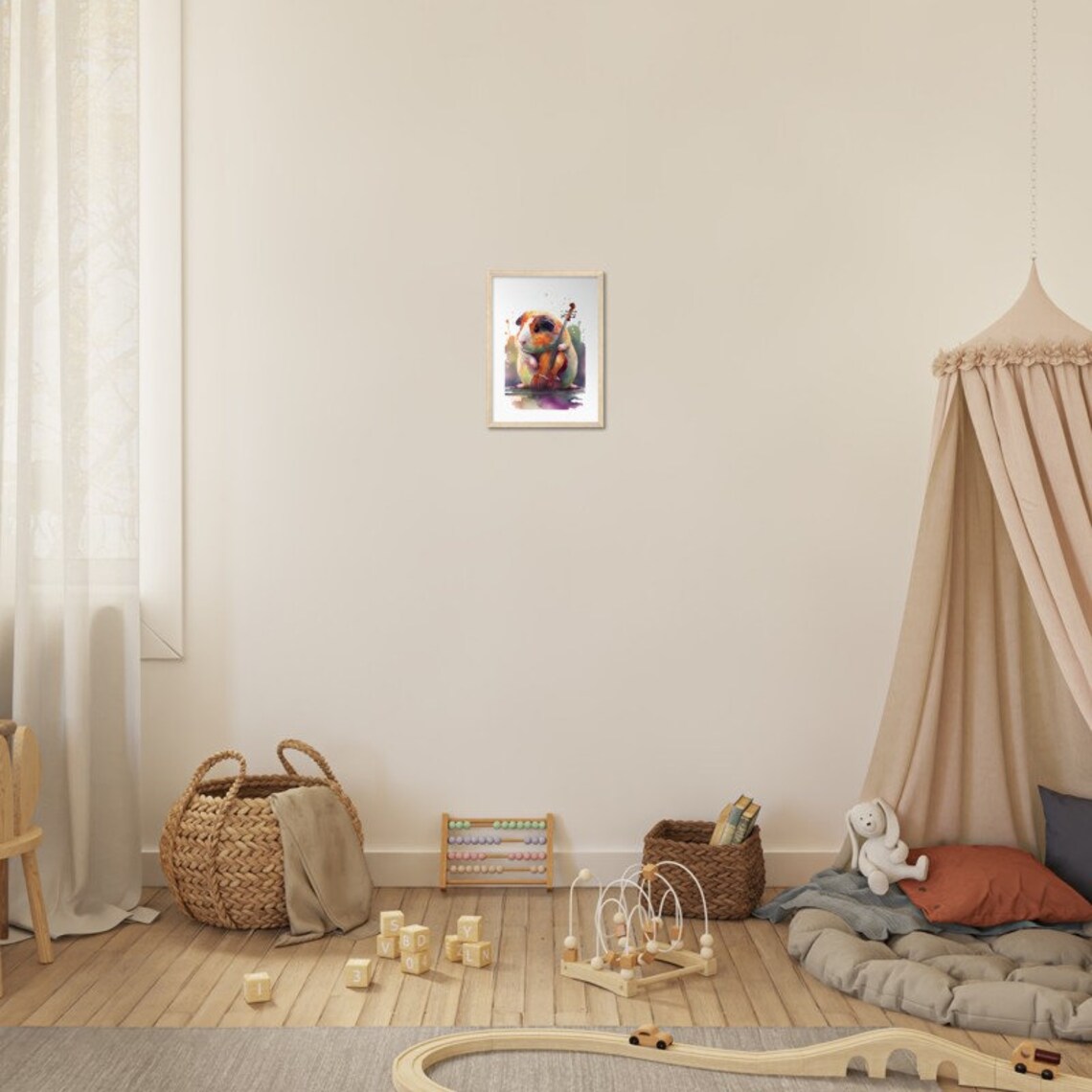 Guinea Pig Watercolor Art Print, Piggy is Playing Violin Chello ...