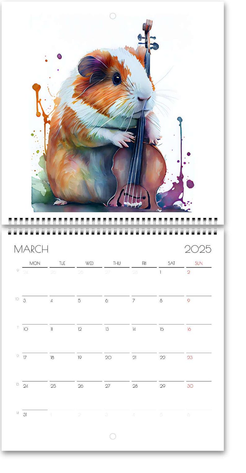 The Art of Looking Cute: Guinea Pig Watercolor Calendar 2025 - Etsy