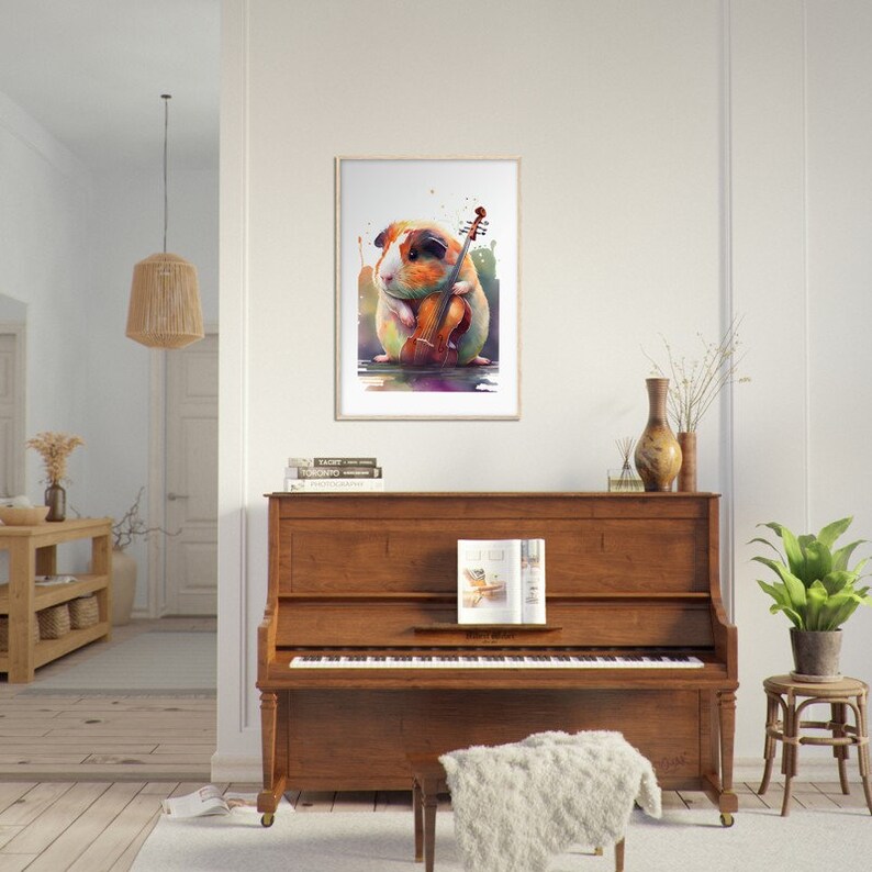 Guinea Pig Watercolor Art Print, Piggy is Playing Violin Chello ...