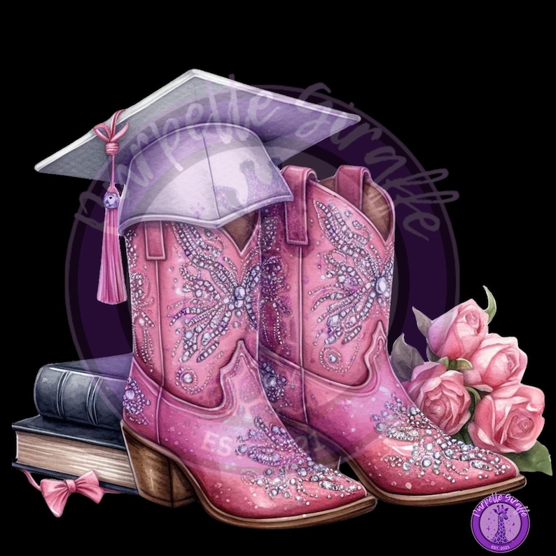 Pink Cowgirl Boots Graduation PNG: Western Theme Graduate 2025 - Etsy