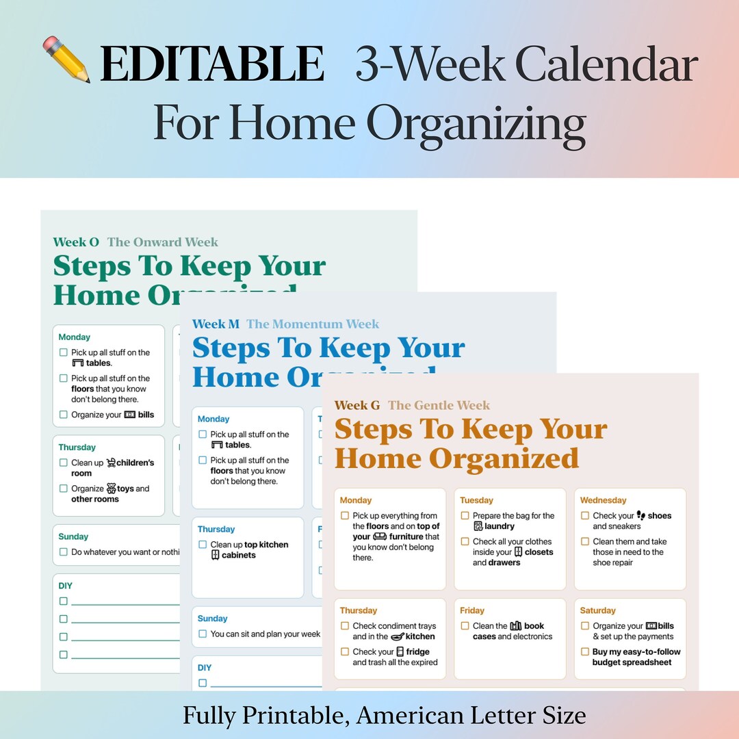 EDITABLE 3-week Calendar OMG for Home Organization Step-by-step Guide ...