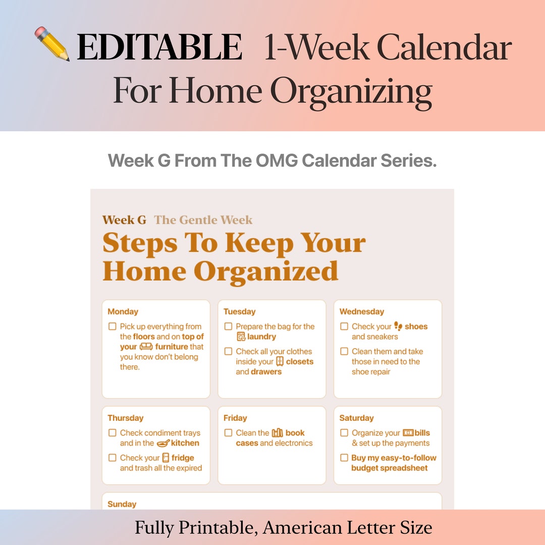 EDITABLE Week G Calendar OMG 3-week Calendar for Home Organization. A ...