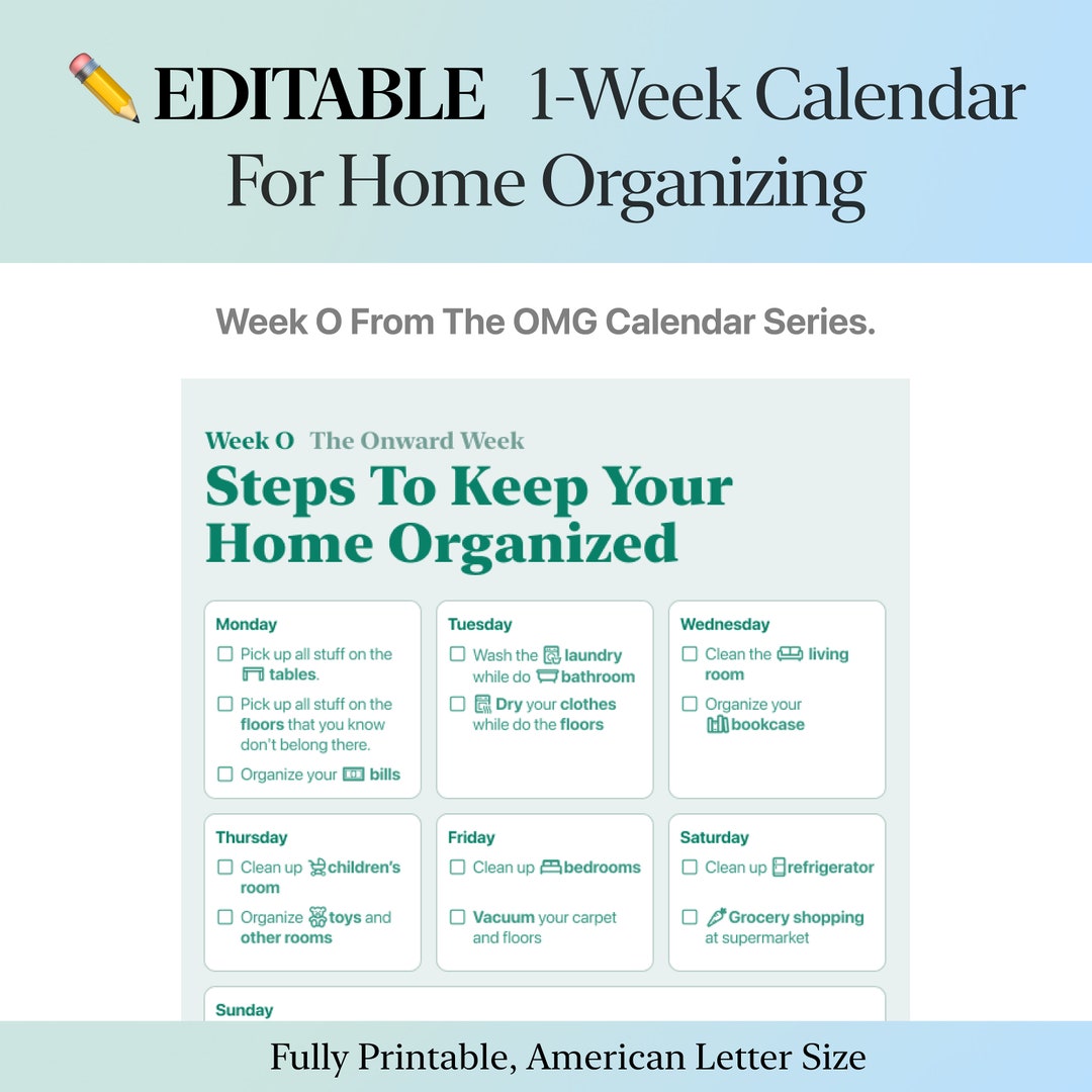EDITABLE Week O Calendar OMG 3-week Calendar for Home Organization. A ...