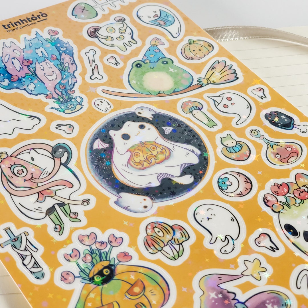 30 Spooky Halloween Cute Sticker Sheet Fall Sticker Wizard Frog Kawaii ...